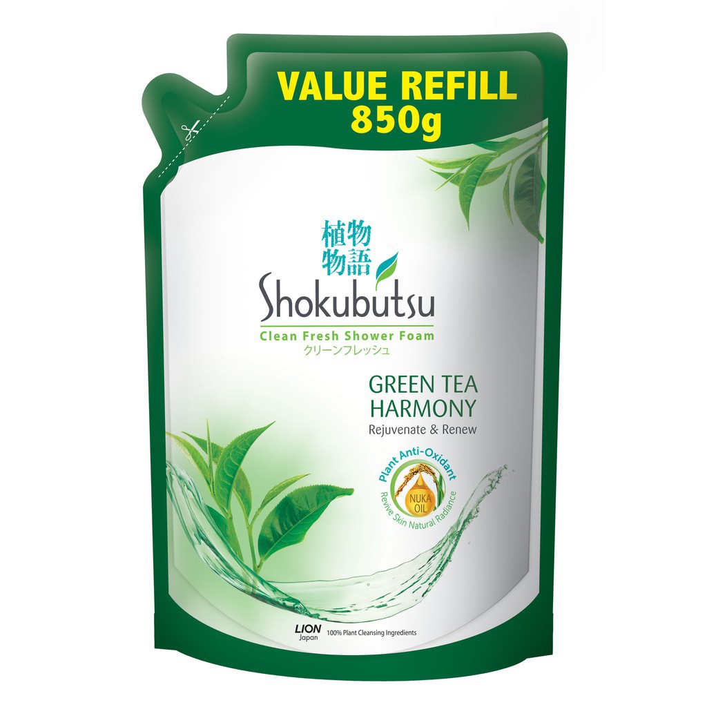 Shokubutsu Clean Fresh Shower Foam Refill Pack - Green Tea Harmony 850g ...