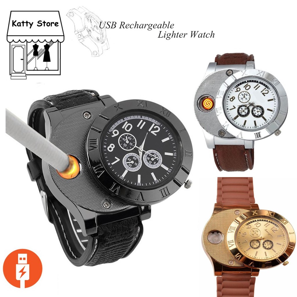 Katty Store Electronic Lighter USB Cigarette Watch Clock Rechargeable ...