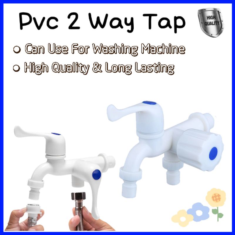 Pvc tap two way washing machines tap 1/2" Kepala Paip Plastic Double ...
