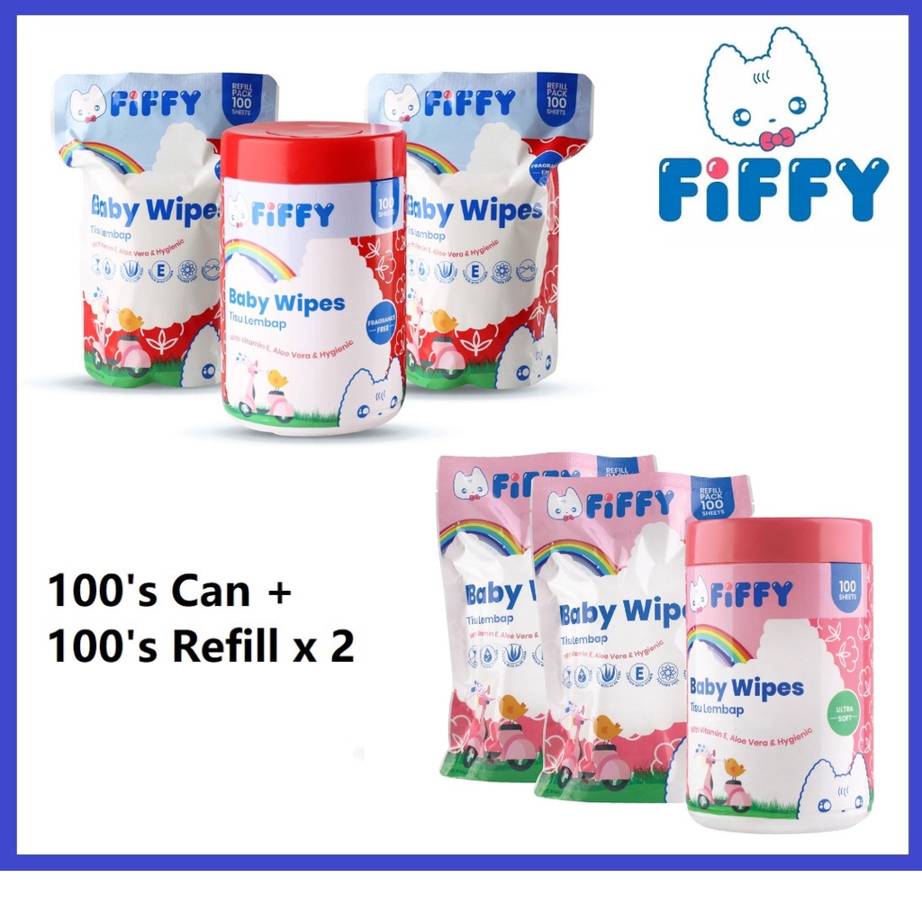 Fiffy Combo Pack Wet Tissue Wipes (1 Can + 2 Refill Pack) Tisu basah ...