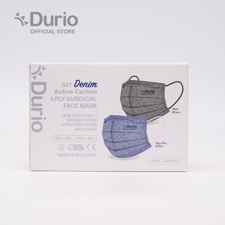 Durio 547 Denim Active Carbon 4 Ply Surgical Face Mask (40Pcs) | Shopee ...
