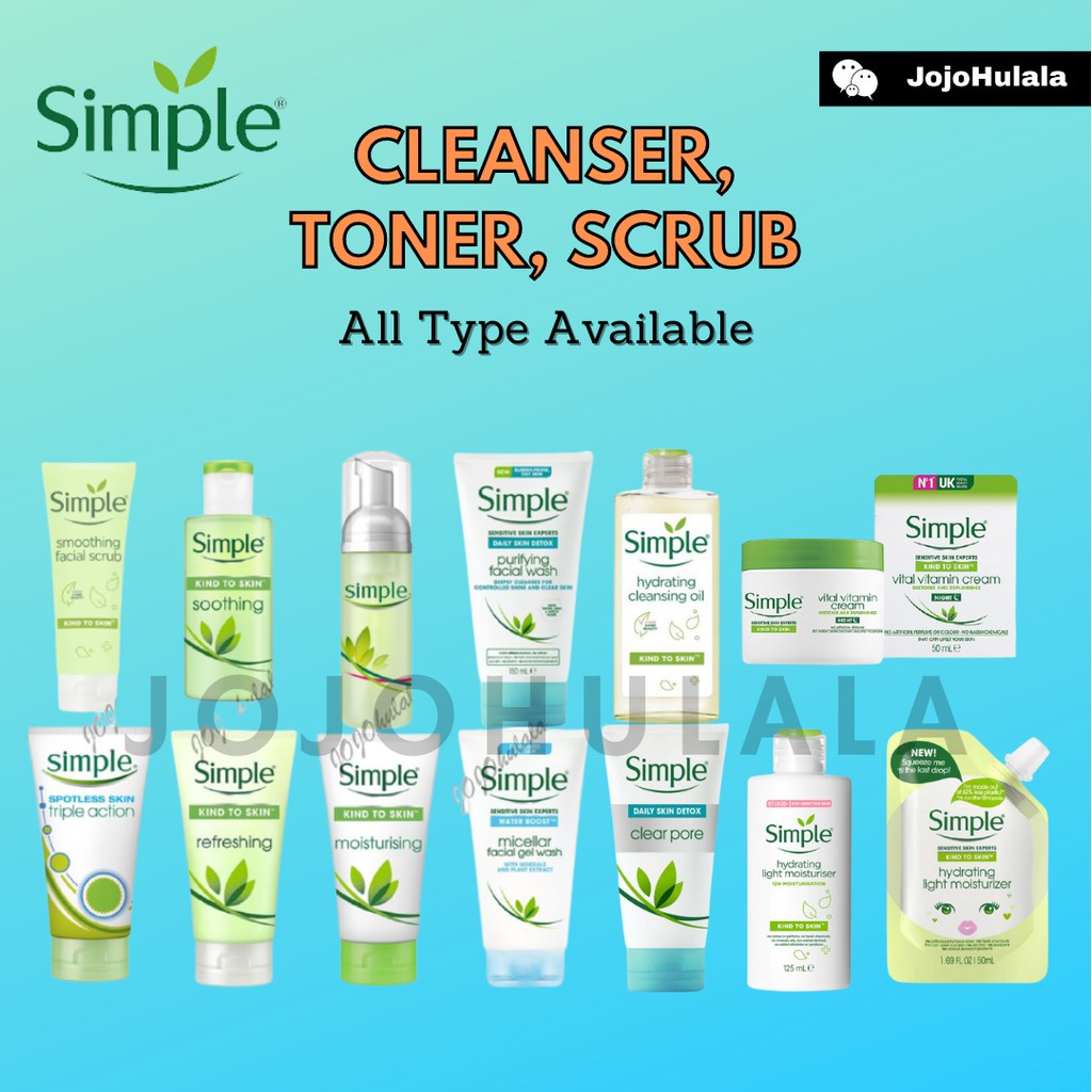 Simple Cleanser Toner Moisturizer Micellar Water Refreshing Facial Wash ...