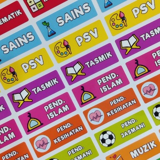 WATERPROOF Sticker Subjek Cartoon 66pcs Label Subjek Sekolah Rendah ...