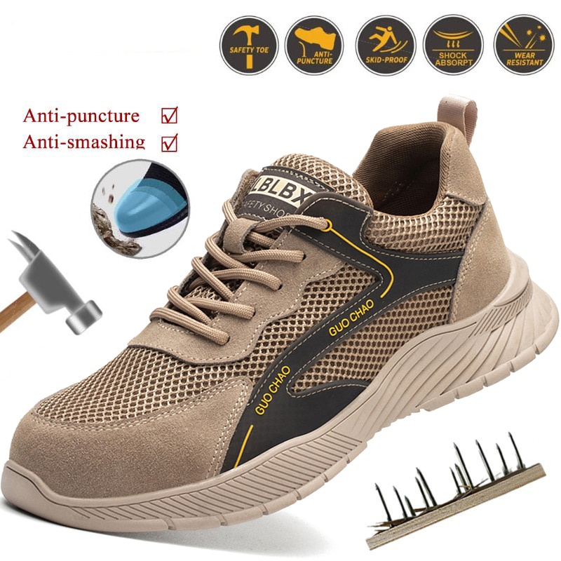 Mens new anti-smashing anti-puncture work shoes breathable safety work ...