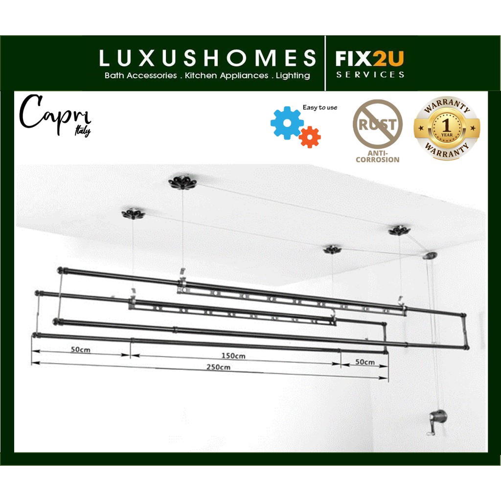 Capri Italy Ceiling Mounted Lifting Drying Rack Clothes Hanger ...
