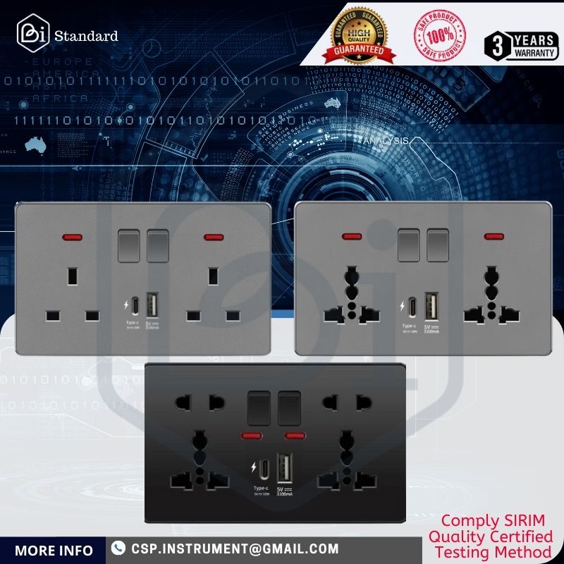 SIRIM Compliance Multiple socket with C-type USB Matte Black & Gray ...