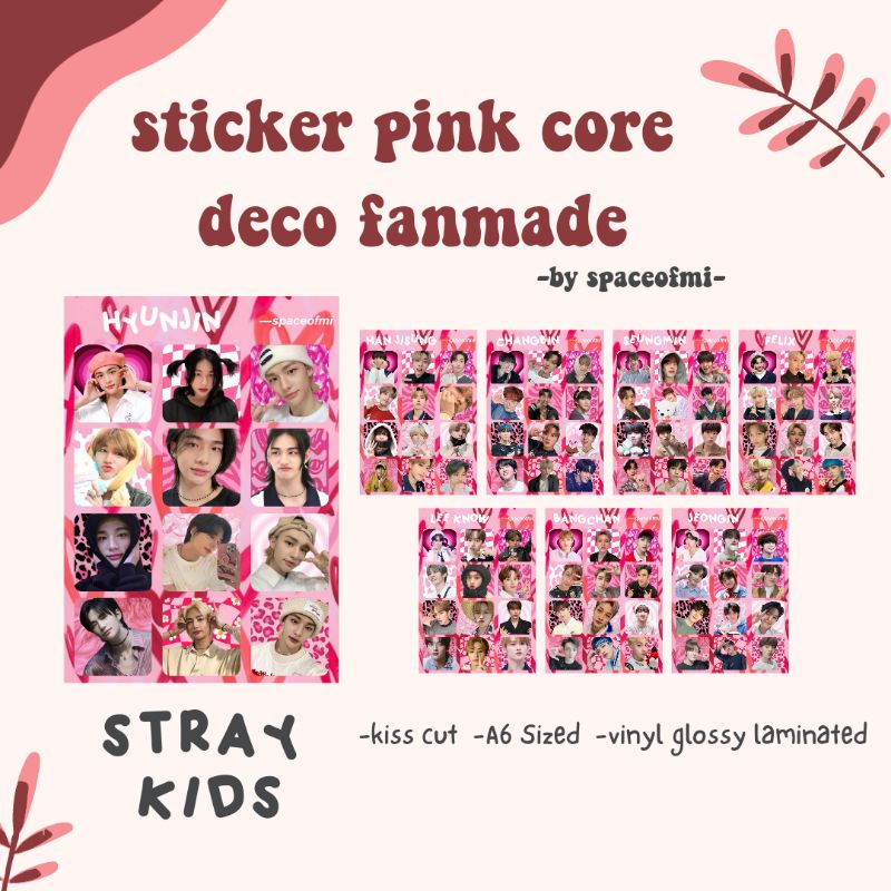 Stray kids photo sticker pink core deco fanmade | Cute sticker skz kpop ...