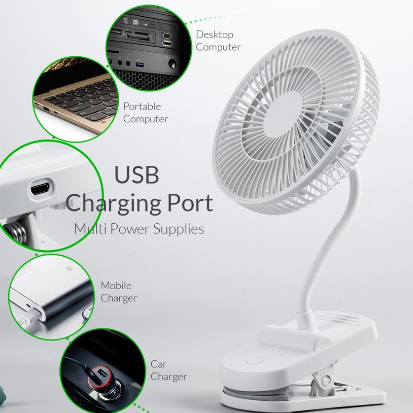 Clip Hose Fan Desktop Portable Clip Fan / Rechargeable / 720 Degree ...