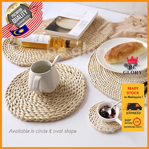 Corn Husk Straw Placemat Natural Handmade Round Kitchen Dining Tablemat ...