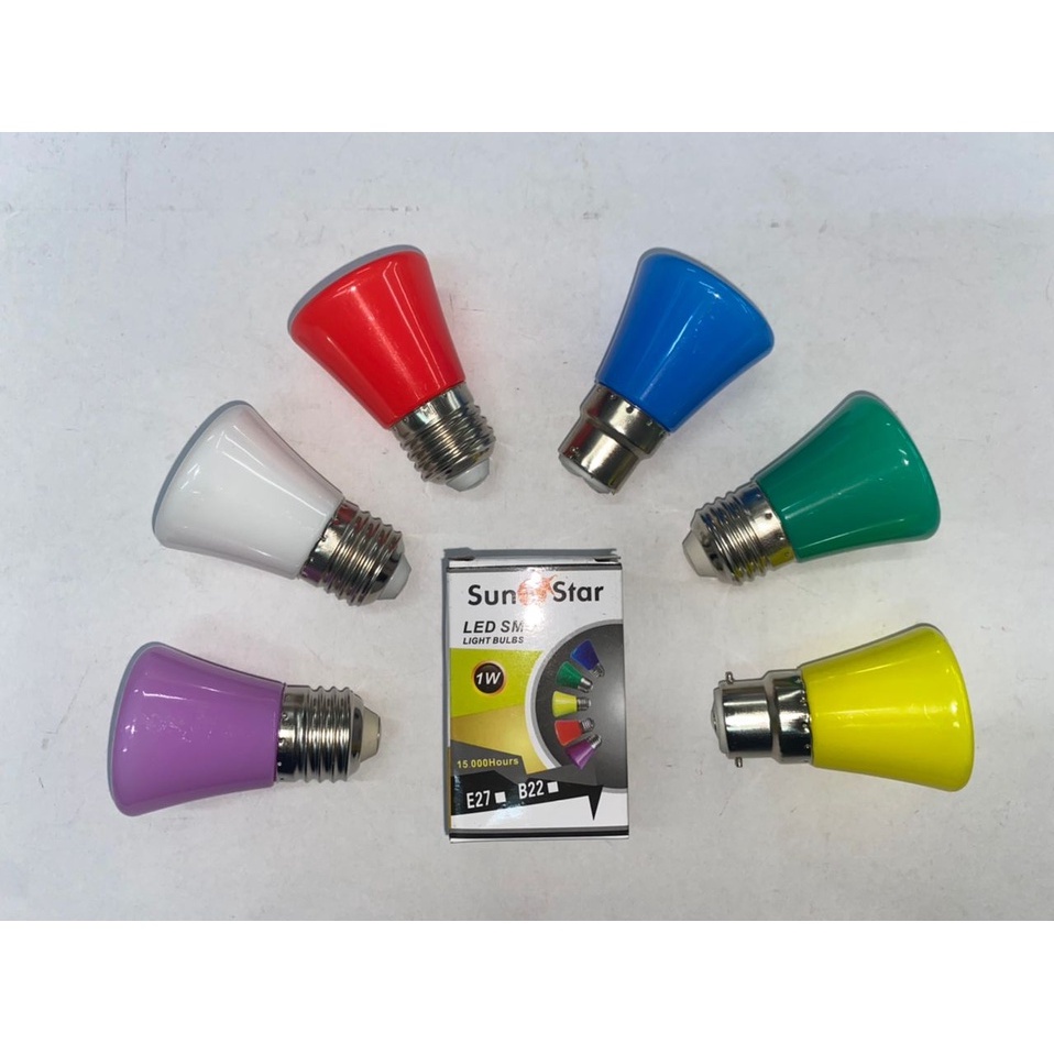 SUNSTAR 1W LED BULB E27 B22 (BLUE,GREEN,PURPLE,RED,WHITE,YELLOW ...