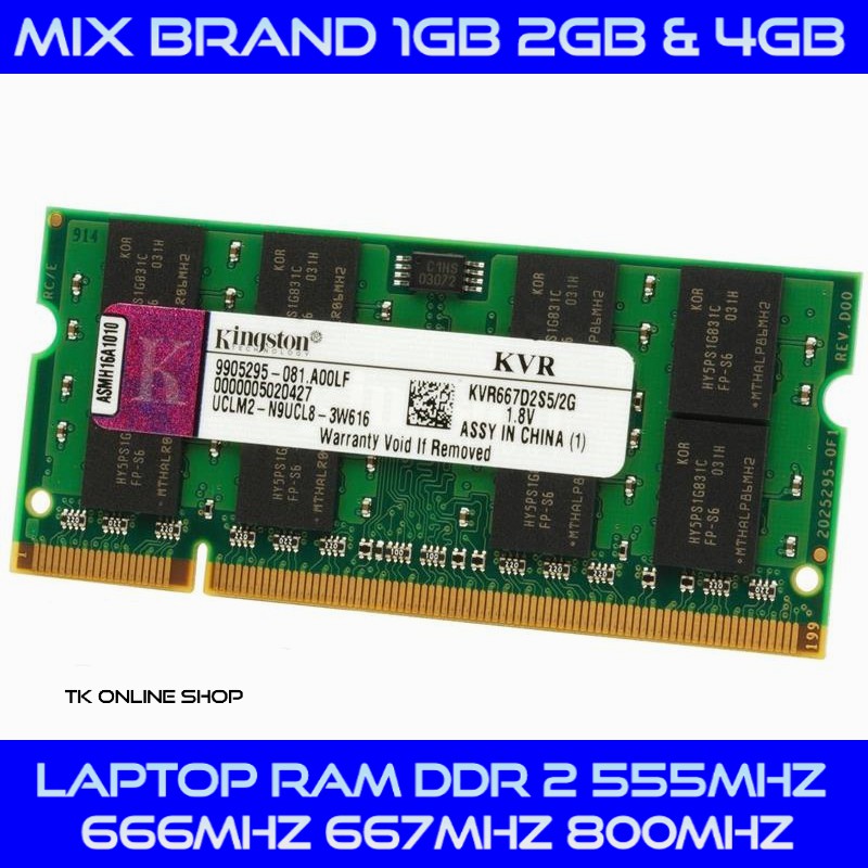 Laptop \ Notebook RAM DDR2 1GB/2GB Mix Brand used | Shopee Malaysia