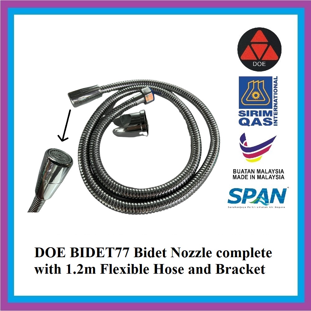 DOE Bidet77 Hand Bidet with Nozzle Head, 1.2m Standard Steel Flexible Hose and Bracket | Shopee ...
