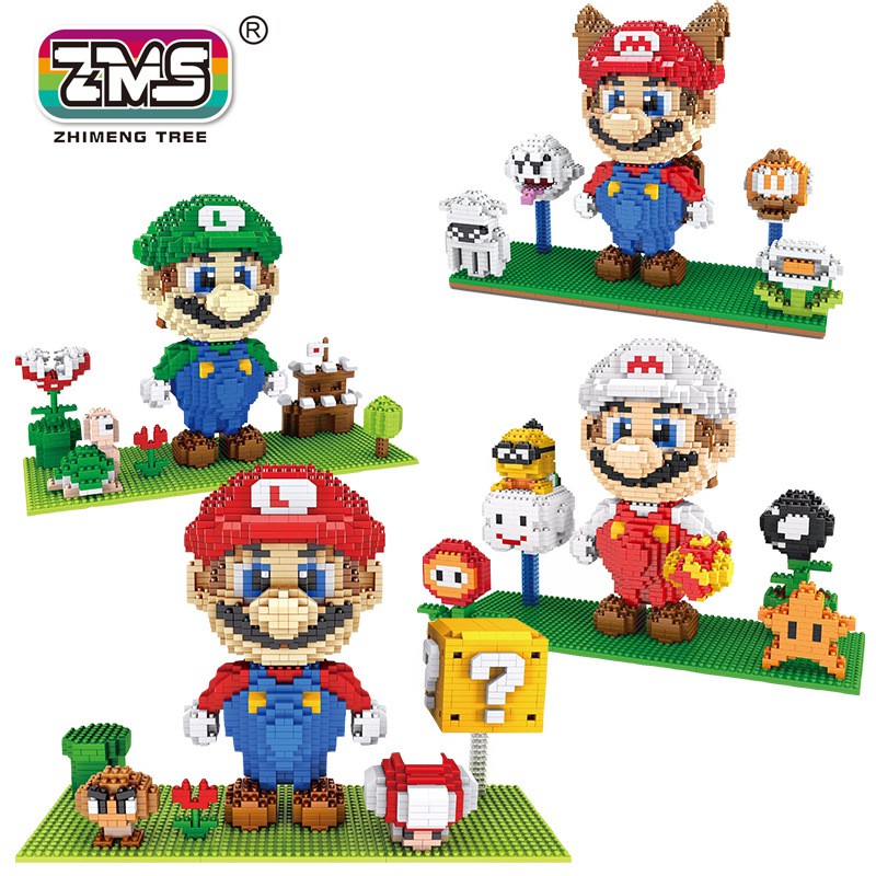 ZMS Big size Cartoon Small Blocks Fire Mario DIY Building Toys Cute ...