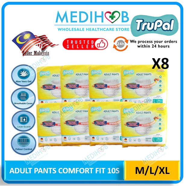🚚 TRUPAL PANTS Standard Adult Pants Diapers Lampin Dewasa 10'S x 8 bags ...