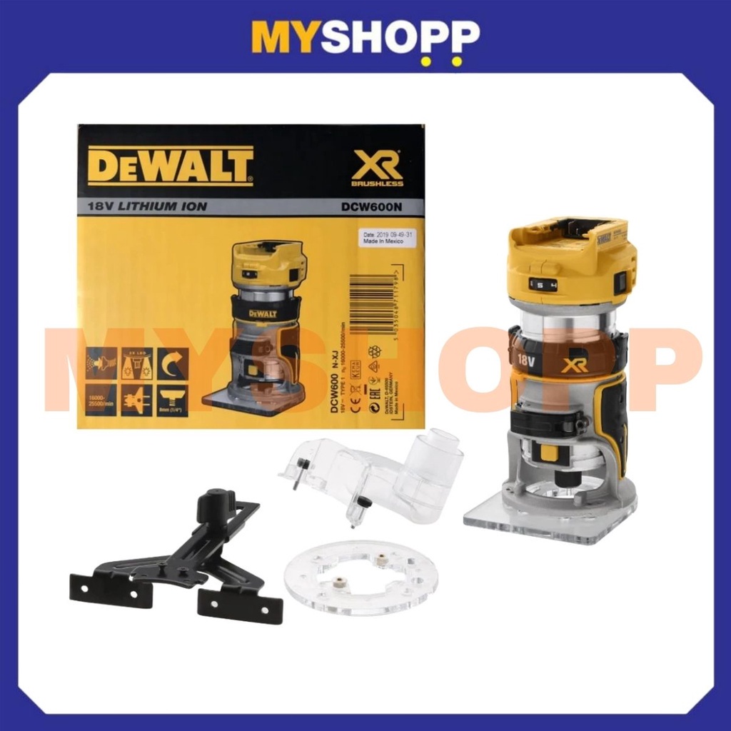 DEWALT DCW600N-XJ 20V Brushless 8mm / 1/4" Router with Fixed Base (Bare ...