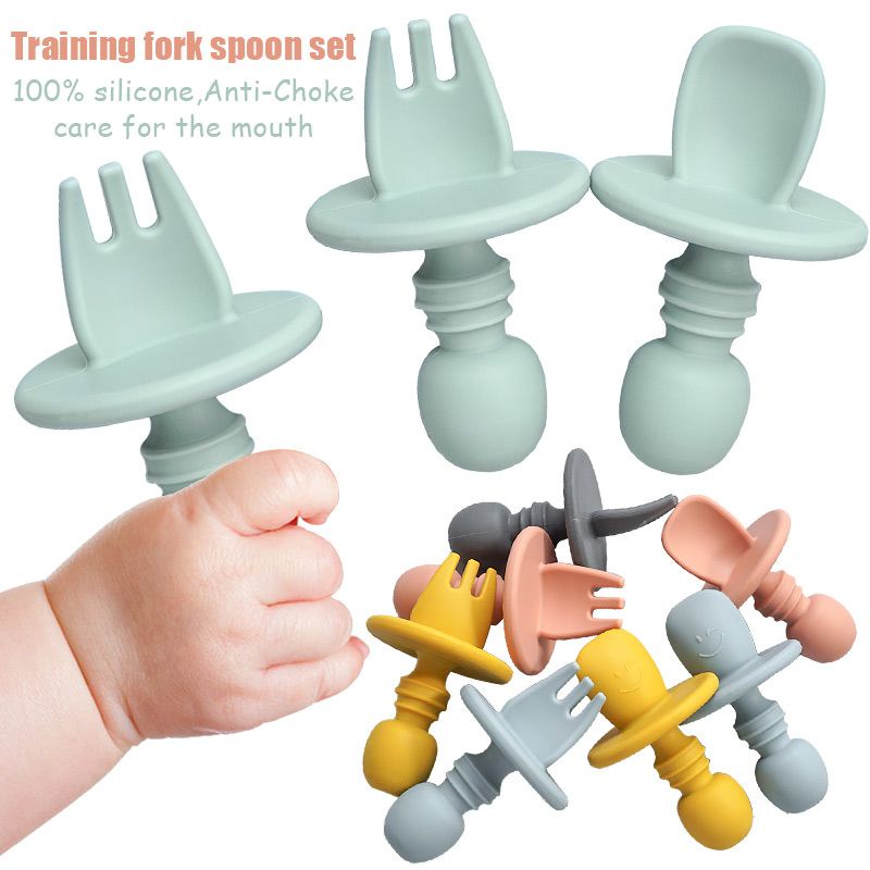 Baby Training Fork Spoon Set Silicone Baby Feeding Spoon And Fork Set ...