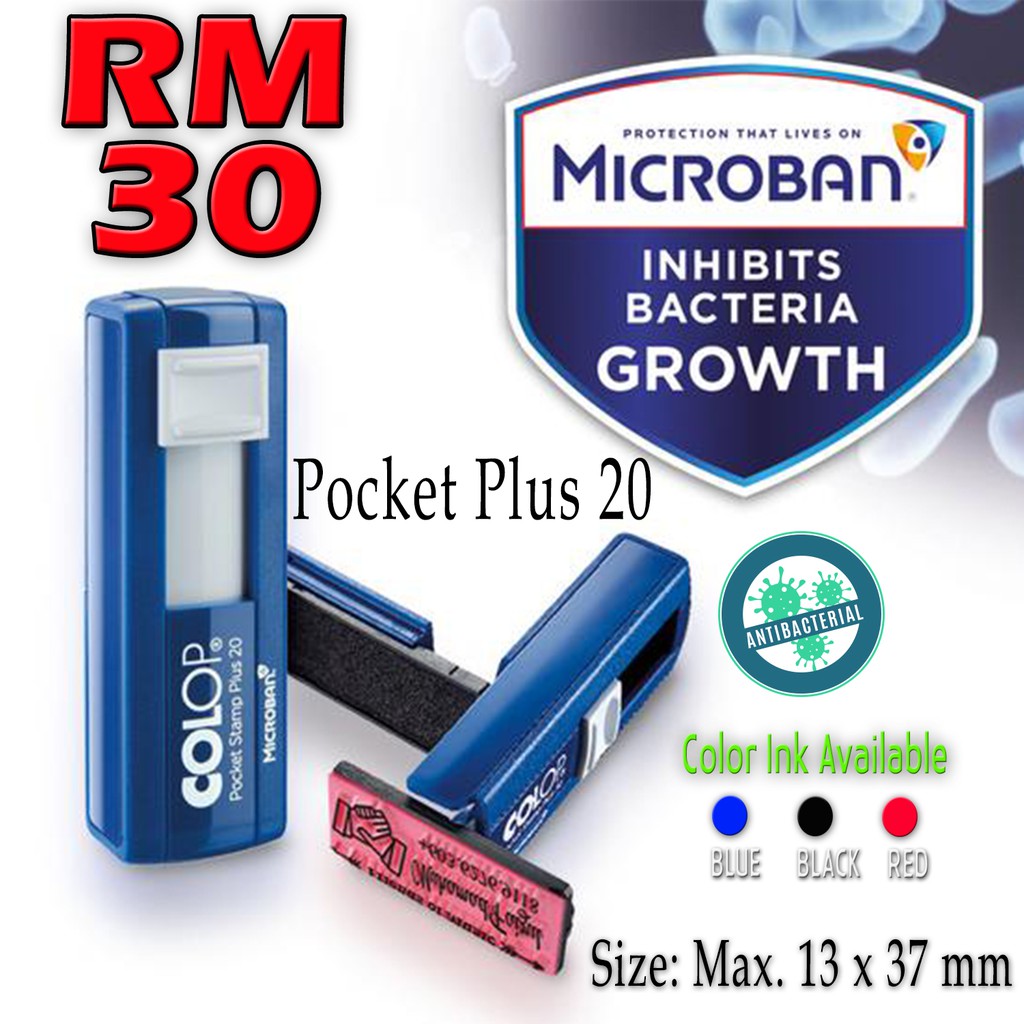 Rubber Stamp Pocket Plus Self Ink Anti Bakteria Microban 20/30 | Shopee Malaysia