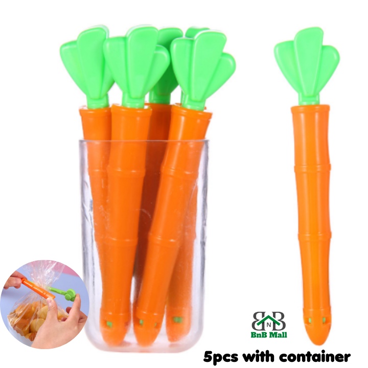 5pcs Cute Carrot Food Bag Sealing Clip With Container Food Snack ...