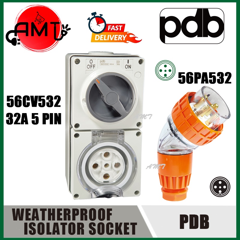PDB ISOLATOR WEATHERPROOF SOCKET 32A 5PIN IP66 56CV532 56PA532 | Shopee ...