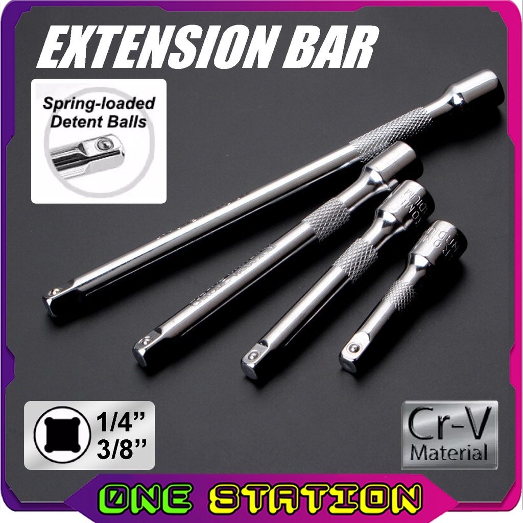 1/4" 3/8'” Square Drive Socket Long Extension Bar 3" 4" 6’’ 10" Chrome ...