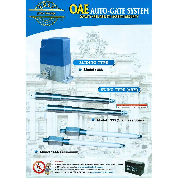 OAE 888 DC SLIDING MOTOR AUTOGATE SYSTEM (FULL SET NO GEAR RACK ...