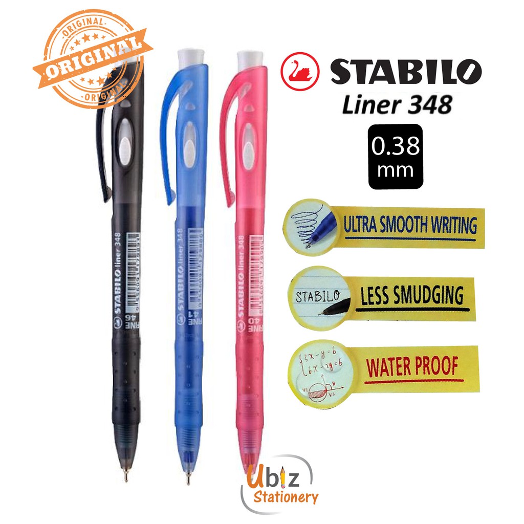 Stabilo Retractable Semi Gel Pen Liner 348 Fine 0.7mm (Black/Blue/Red ...