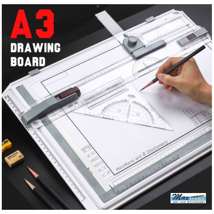 (Maxmara Art) Architect A3 Drafting Drawing Board cw Clear Ruler ...