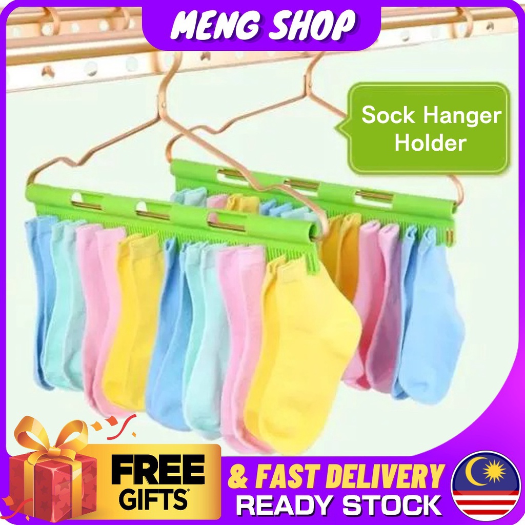 Socks Hanger Multiple (32 Clip) Portable Folding Sock Cloth Hanger Baju ...