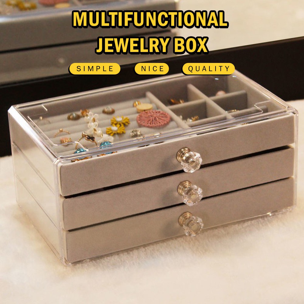 Ready Stock Earing Ring Necklace Cosmetic Storage Box Dustproof Simple ...