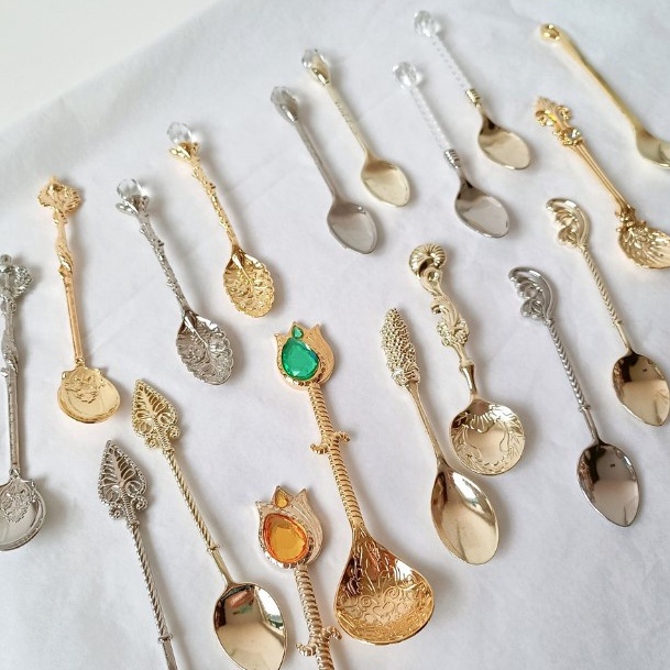 【Ready Stock】 Vintage Gold Tea Spoons, Royal Style Teaspoon,Metal Gold ...