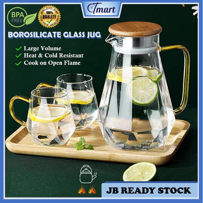 Glass Kettle Juice Pot Juice Jug Water Jug Bamboo Stainless Steel Cover ...