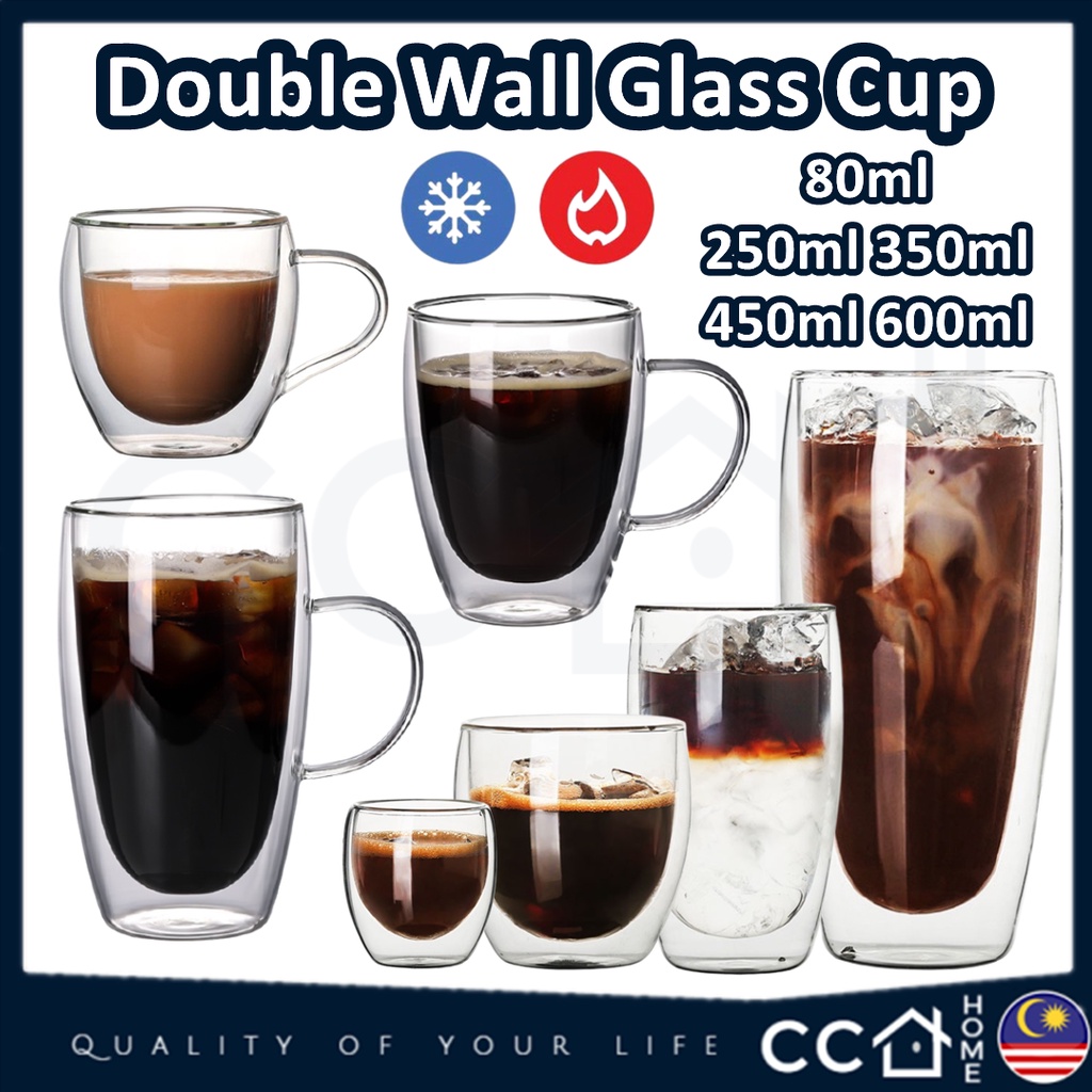 Glass Cup Double Wall Coffee Glass Cup Mug Double Layer Glass Tea Cup ...