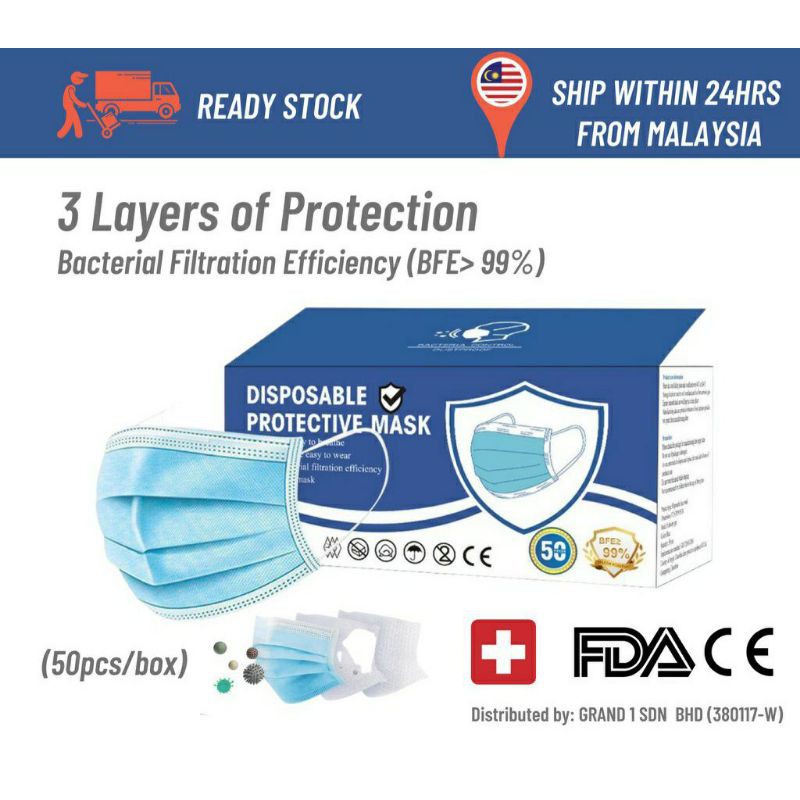 (Ready stock) face mask adult 3-Ply layer 50pcs | Shopee Malaysia