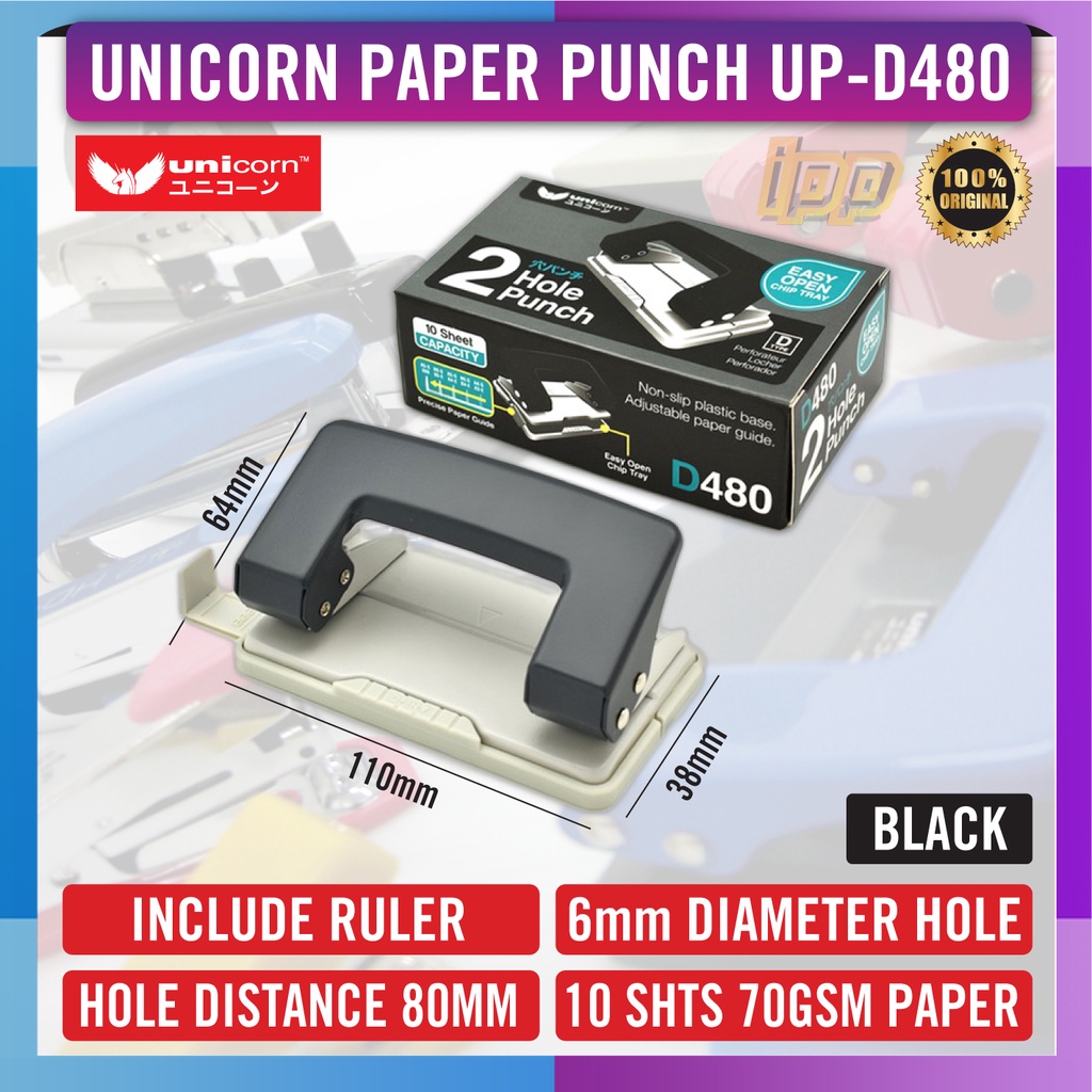 Unicorn 2 Hole Puncher 10 Sheet Capacity / Adjustable Ruler, Office ...