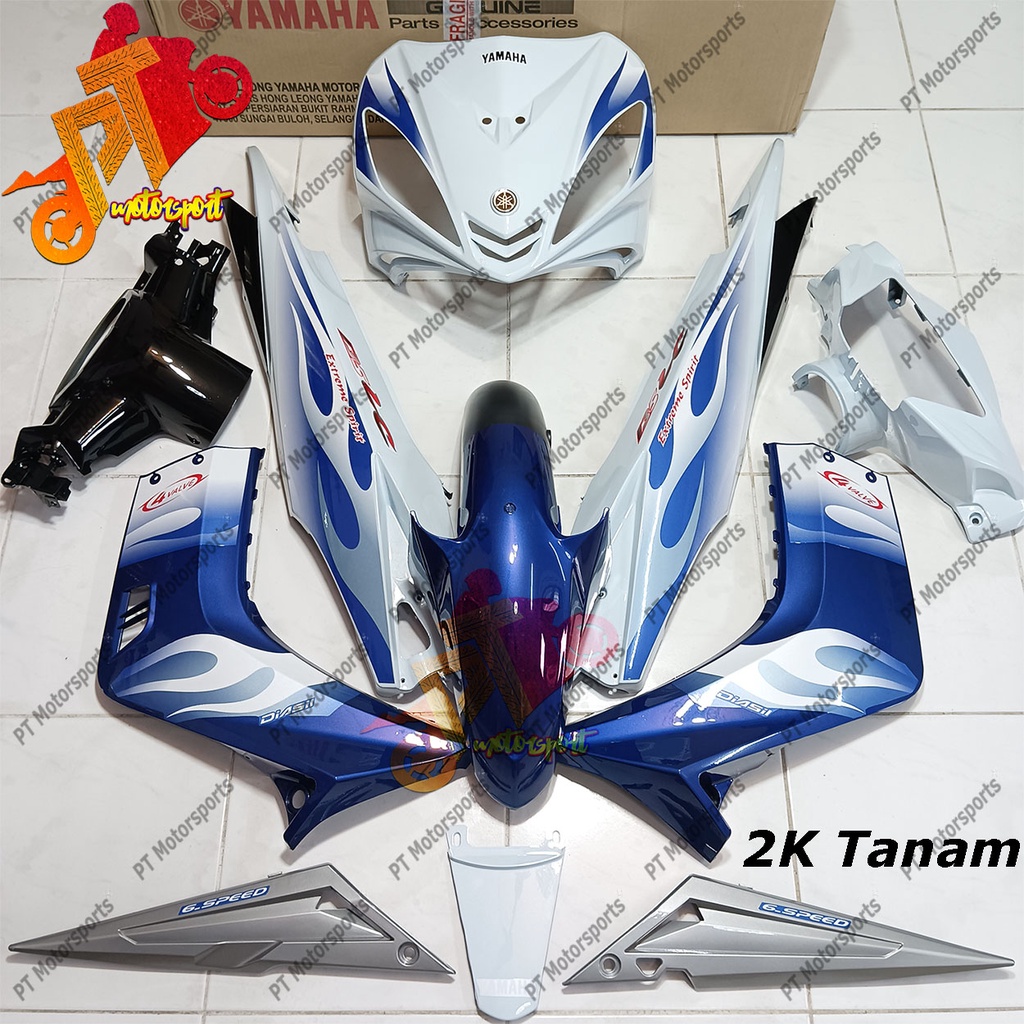 Yamaha LC 135 V1 Cover Set White Blue Coverset Body Sticker Moritaka Biru Api Putih HLY /OEM ...