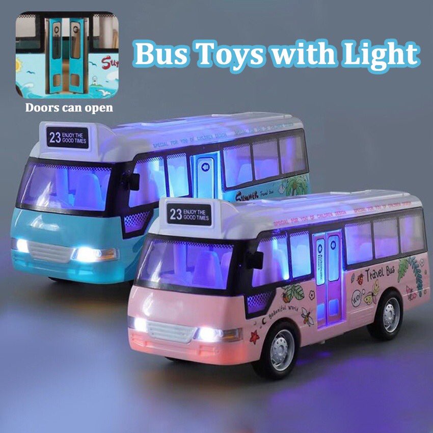 Kids Mini School Bus Car Toy Cartoon Simulated Pull Back Cars City Tour ...