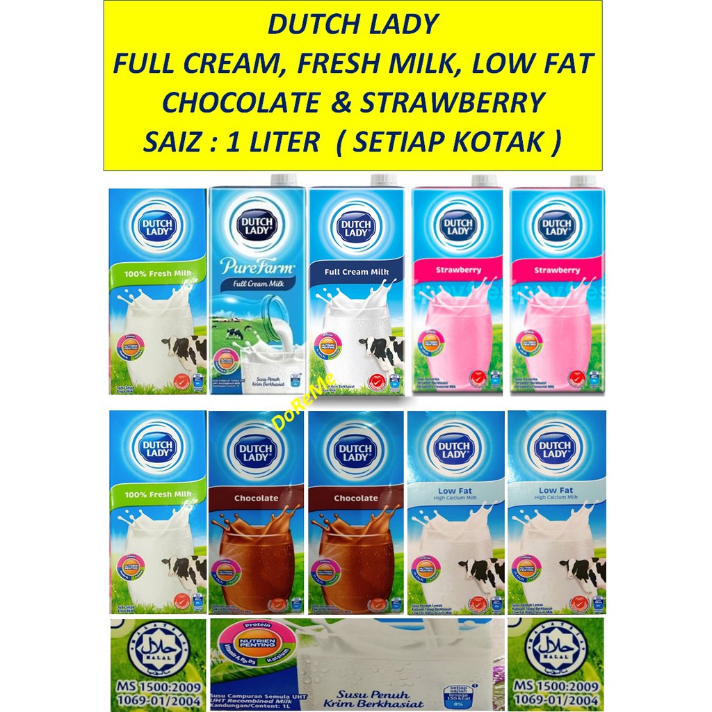 DUTCH LADY MURAH FULL CREAM UHT FRESH MILK LOW FAT CHOCOLATE STRAWBERRY ...