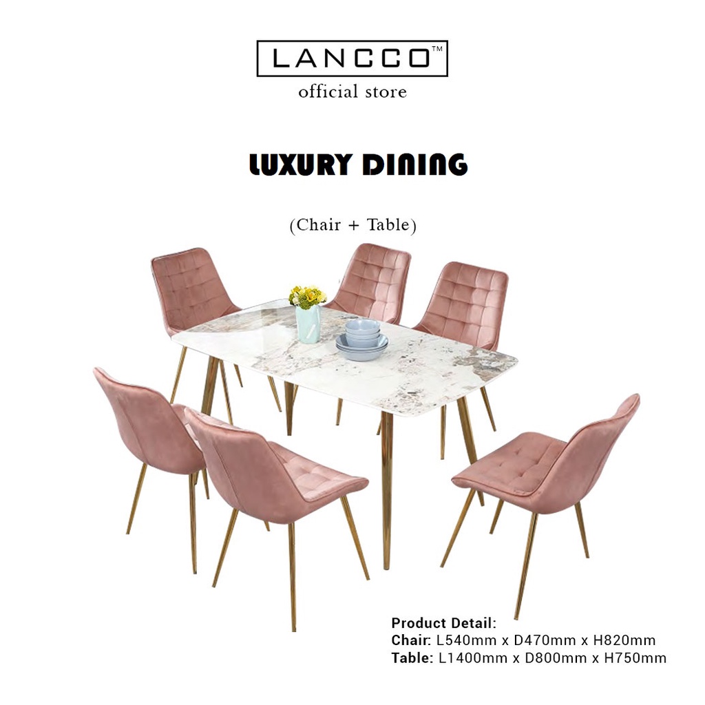 LANCCO Luxury Dining Set Glossy Ceramic Top With Velvet Golden Glossy Leg Meja Makan | Shopee ...