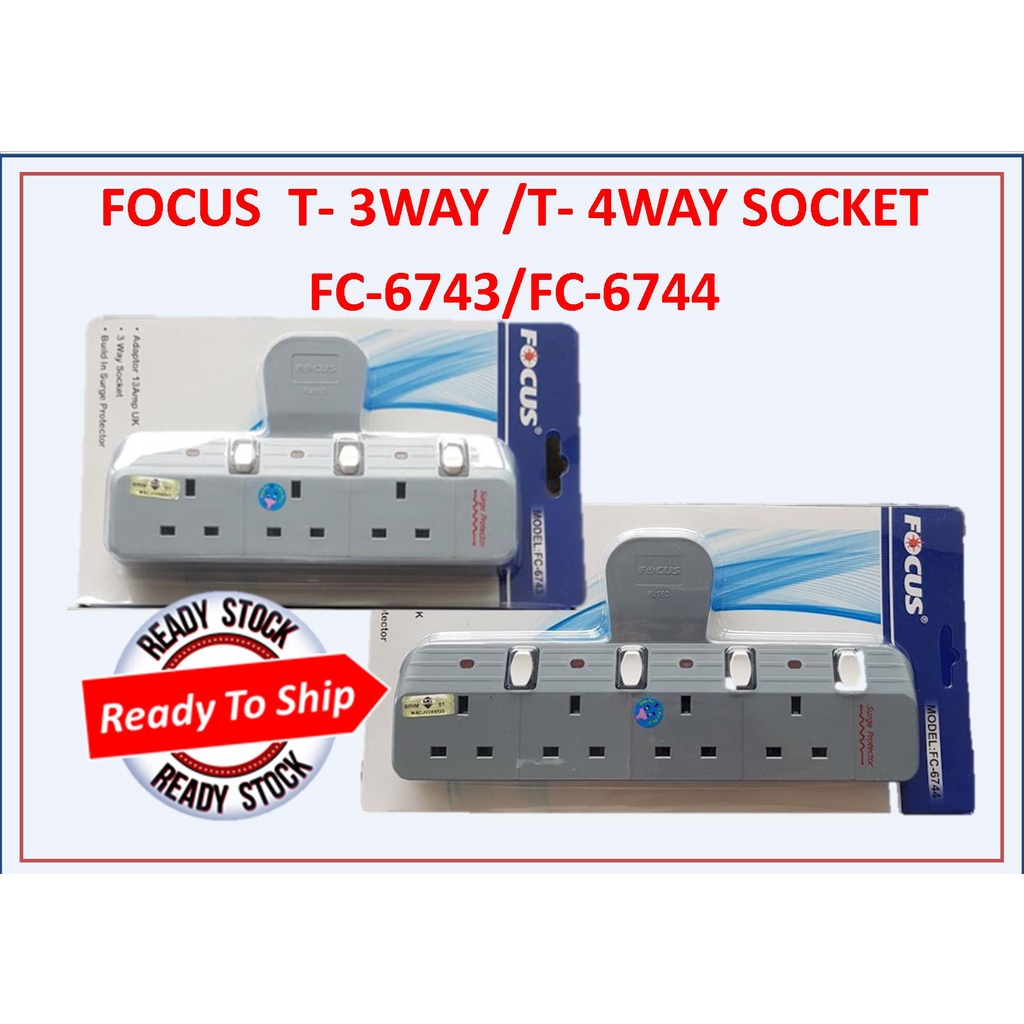 Ops Focus Sirim T Adaptor 3 4 Way 13a Extension Trailing Socket Switch Neon Shopee Malaysia