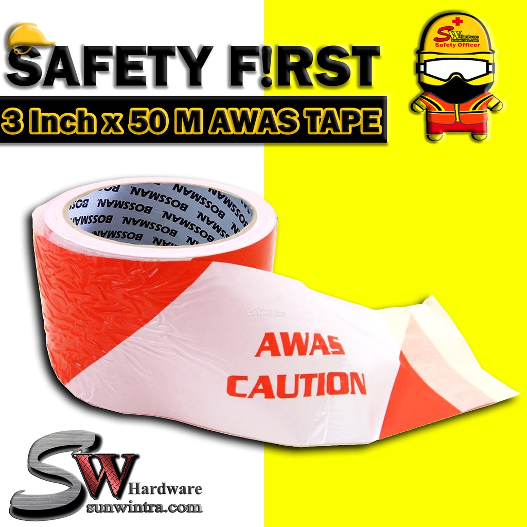 3" x 50 Meter AWAS TAPE / Caution Tape / Warning Tape / Tape Merah ...