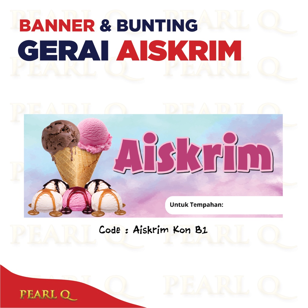 Banner Makanan Aiskrim Kon Bunting Ice cream scoop cone Aiskrim ...