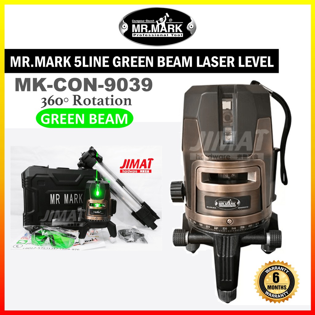 Mr Mark 5 Line Green light Laser Level 360° Rotary Indoor Outdoor Self ...