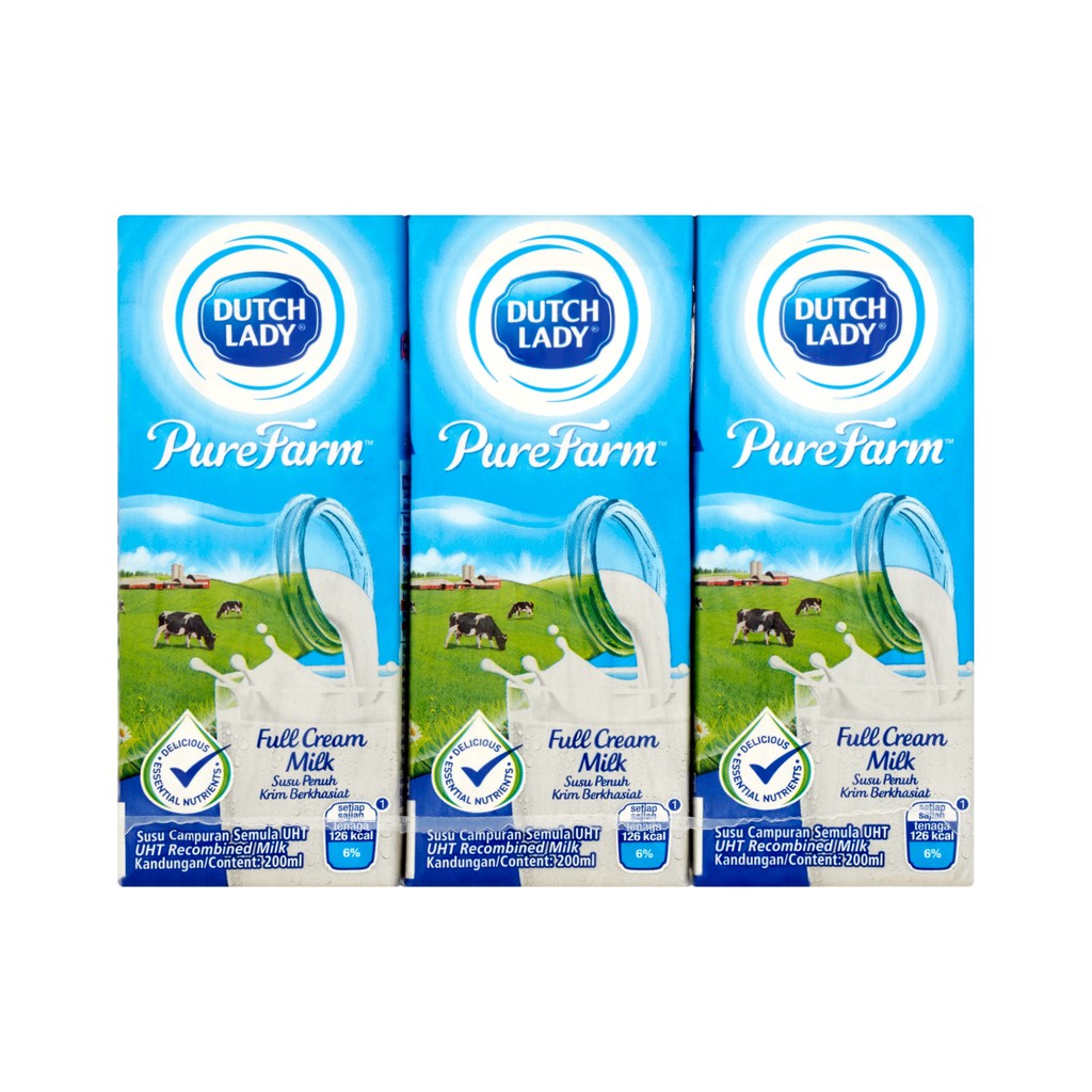 Dutch Lady Pure Farm Full Cream UHT Milk (200ml x 6) MD1 | Shopee Malaysia