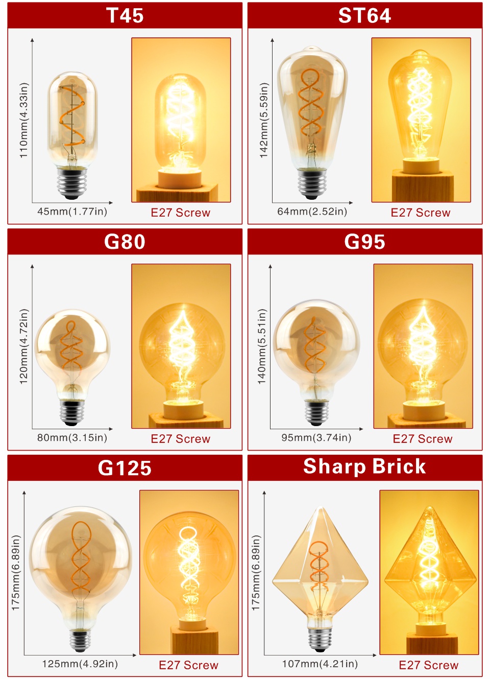 Got Liang Dimmable E14 E27 Retro LED Spiral Filament Light Bulb 4W Warm ...