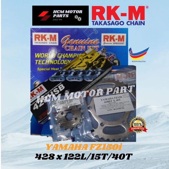 RKM CHAIN AND SPROCKET SET STEEL YAMAHA FZ150i 428x 122L/15T/40T RANTAI ...