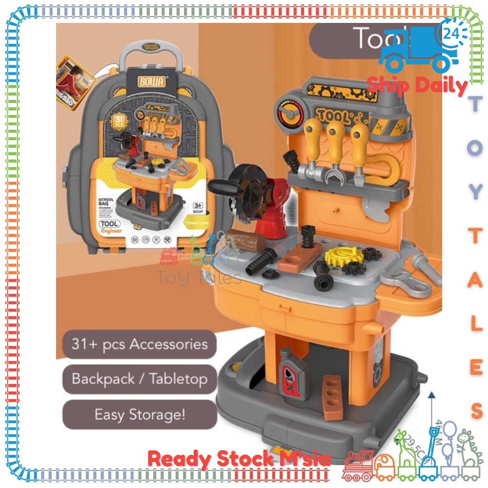 Construction Tools Backpack Toy [ Foldable Table ] Pretend Play for ...