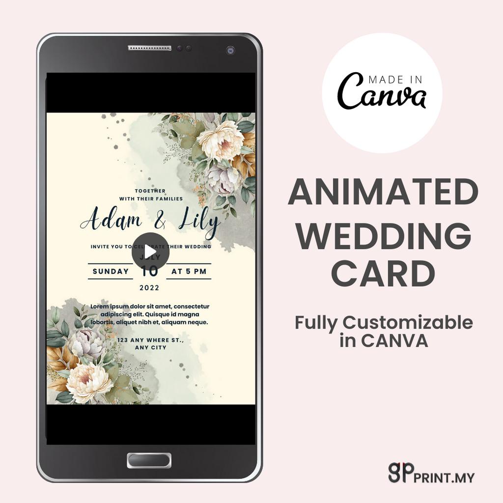 Animated Wedding invitation template, Floral wedding invitation, DIY ...