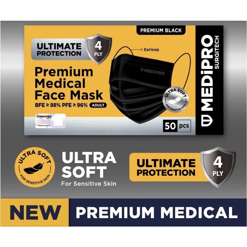 [4PLY BLACK] MEDIPRO SURGITECH PREMIUM 4PLY MEDICAL FACE MASK [READY ...