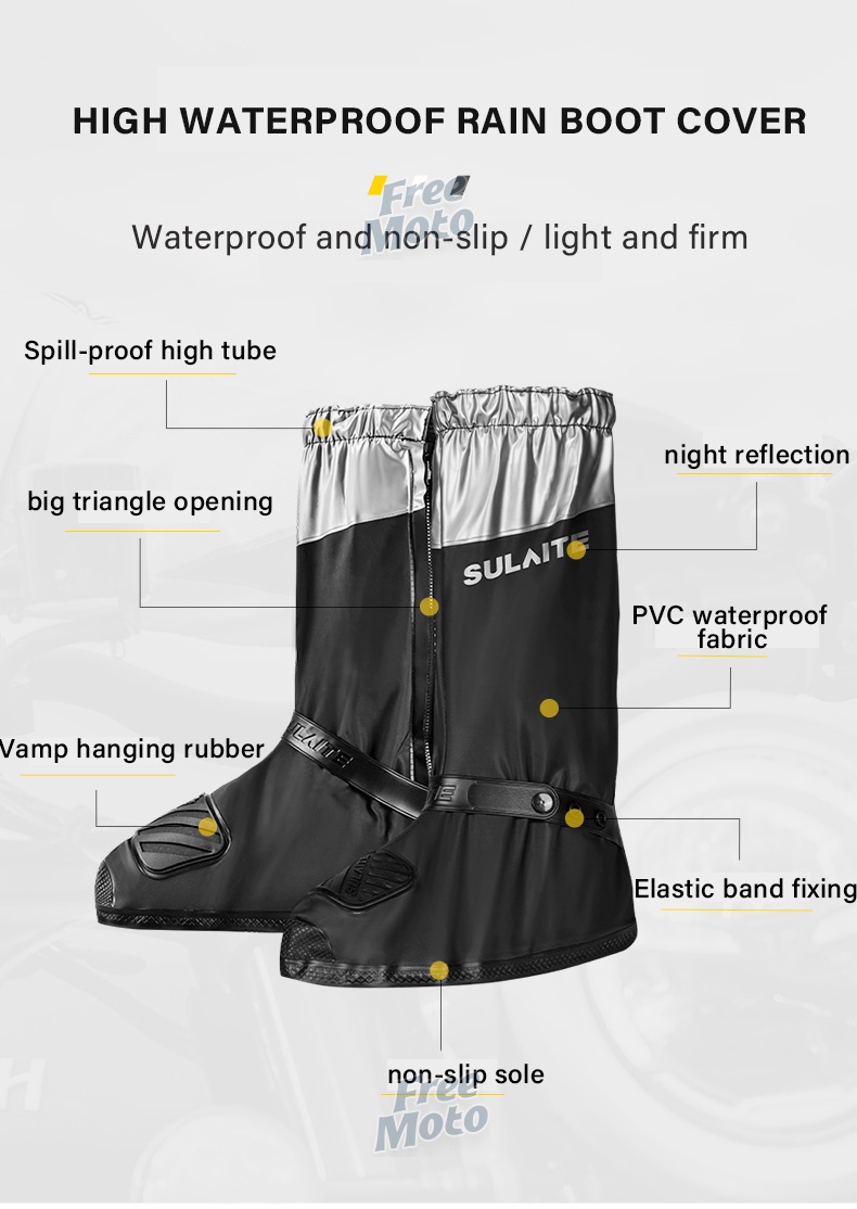 SULAITE Motorcycle Rain Boots Waterproof Shoe Cover Reflective Cycling ...
