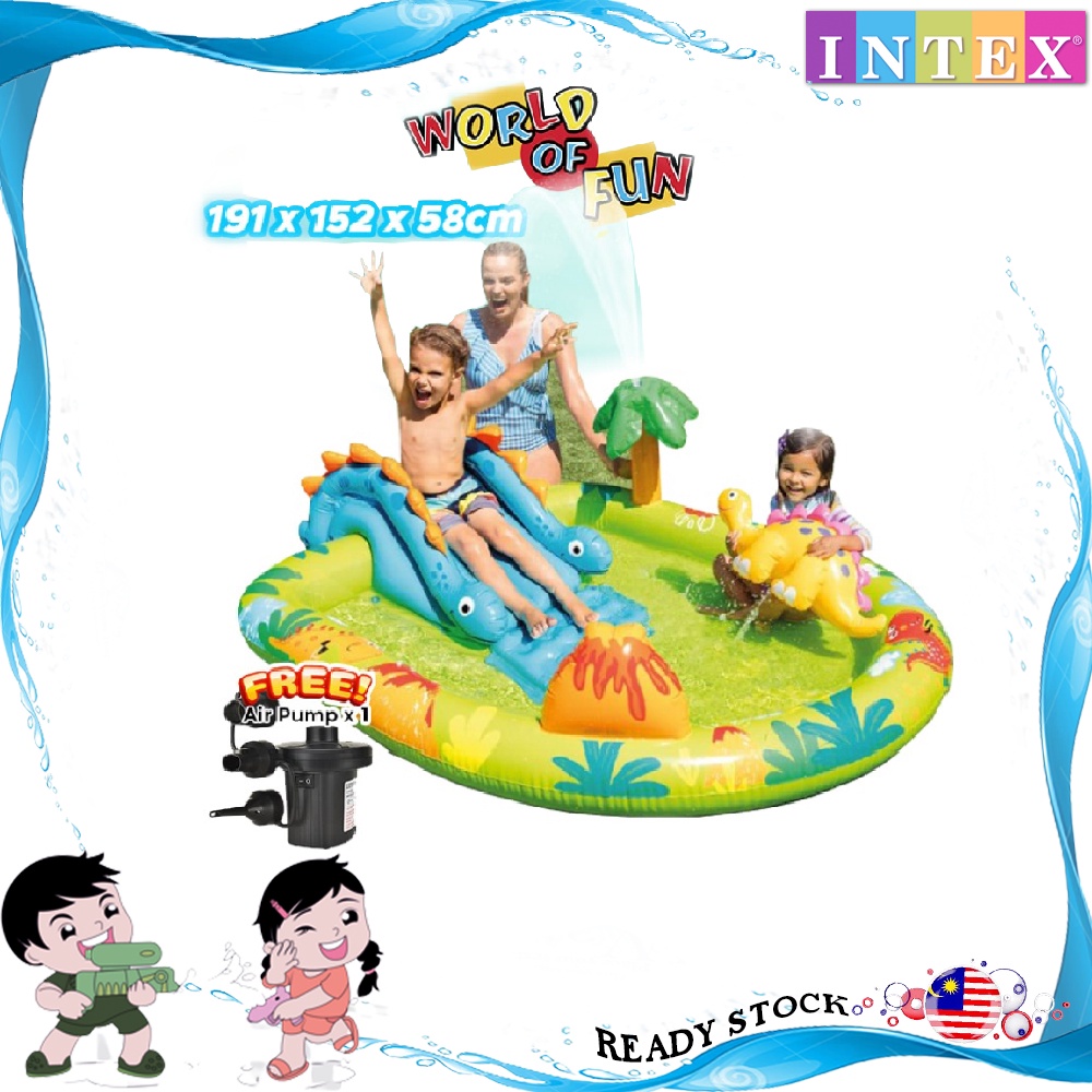 Intex 57166NP Little Dino Dinosaur Themed Inflatable Pool Backyard Play ...